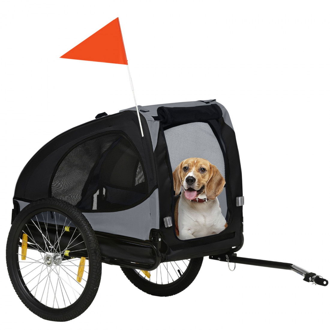 Chariot de vélo pliable pour remorque pour chien avec filet et réflecteurs