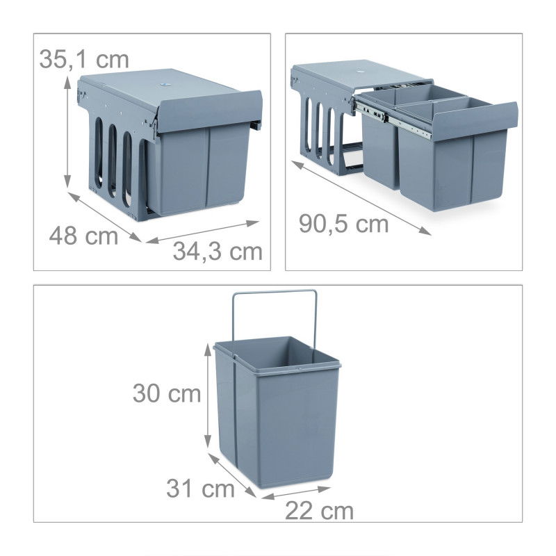 Pull-out source sorting 2 waste bins