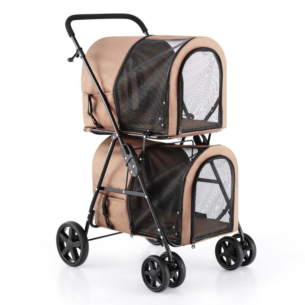 2 tier dog stroller up to 16 kg dog buggy with mesh windows drink ...