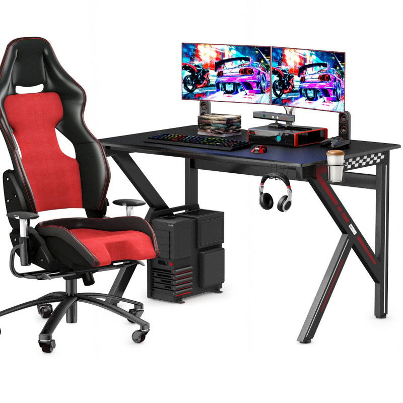 K-shaped gaming table with headphone hook cup holder and cable ...