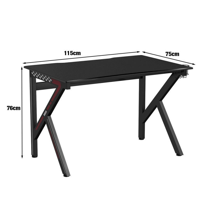 K-shaped gaming table with headphone hook cup holder and cable ...