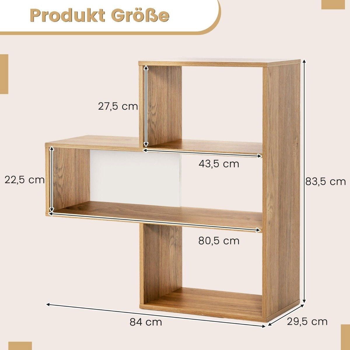 Convex bookcase with 3 shelf levels and anti-tip protection. Modern ...