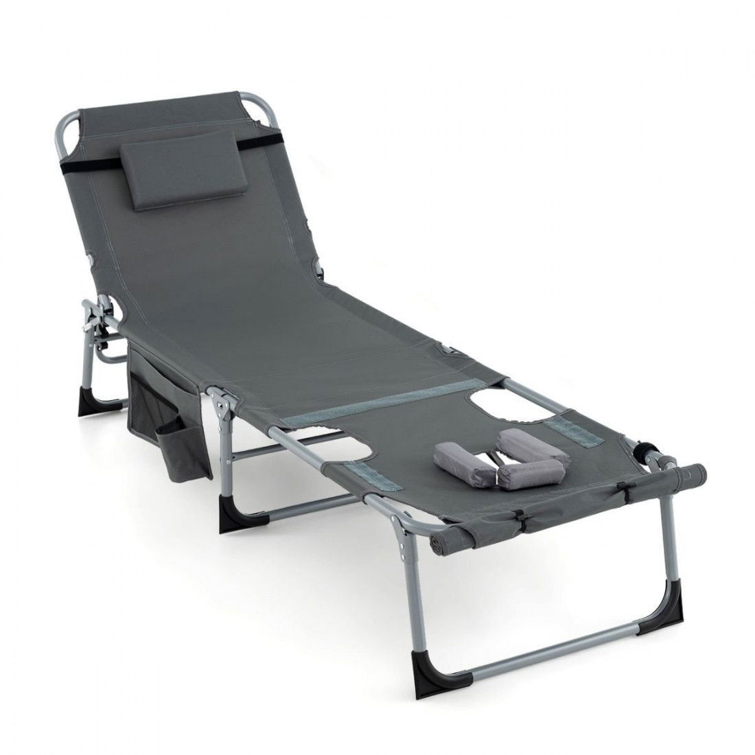 Sun Lounger with Face Opening & Adjustable Backrest & Footrest Foldable ...